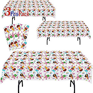 AnapoliZ Ice Cream Plastic Tablecloth | 3 Pcs Pack (54” Inch Wide x 102” Inch Long) | Rectangular Ice Cream, Popsicle Table Cover | Summer Party Table Decoration | Ice Cream Social, BBQ Tablecloth