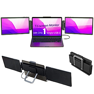 ZTGD Laptop Screen Extender,12'' Triple Portable Monitor Extender Workstation for 12-16" Laptop, FHD 1920 * 1080P IPS Dual Display with only 1 USB C Cable Connection to Windows/Mac