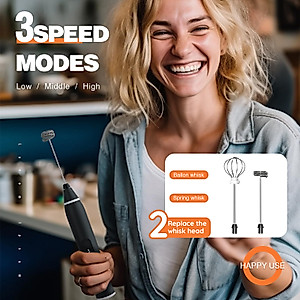 Laposso Milk Frother Rechargeable Handheld Electric Whisk Coffee Frother Mixer with 3 Stainless whisks 3 Speed Adjustable Foam Maker Blender for Coffee Matcha Latte Cappuccino Hot Chocolate