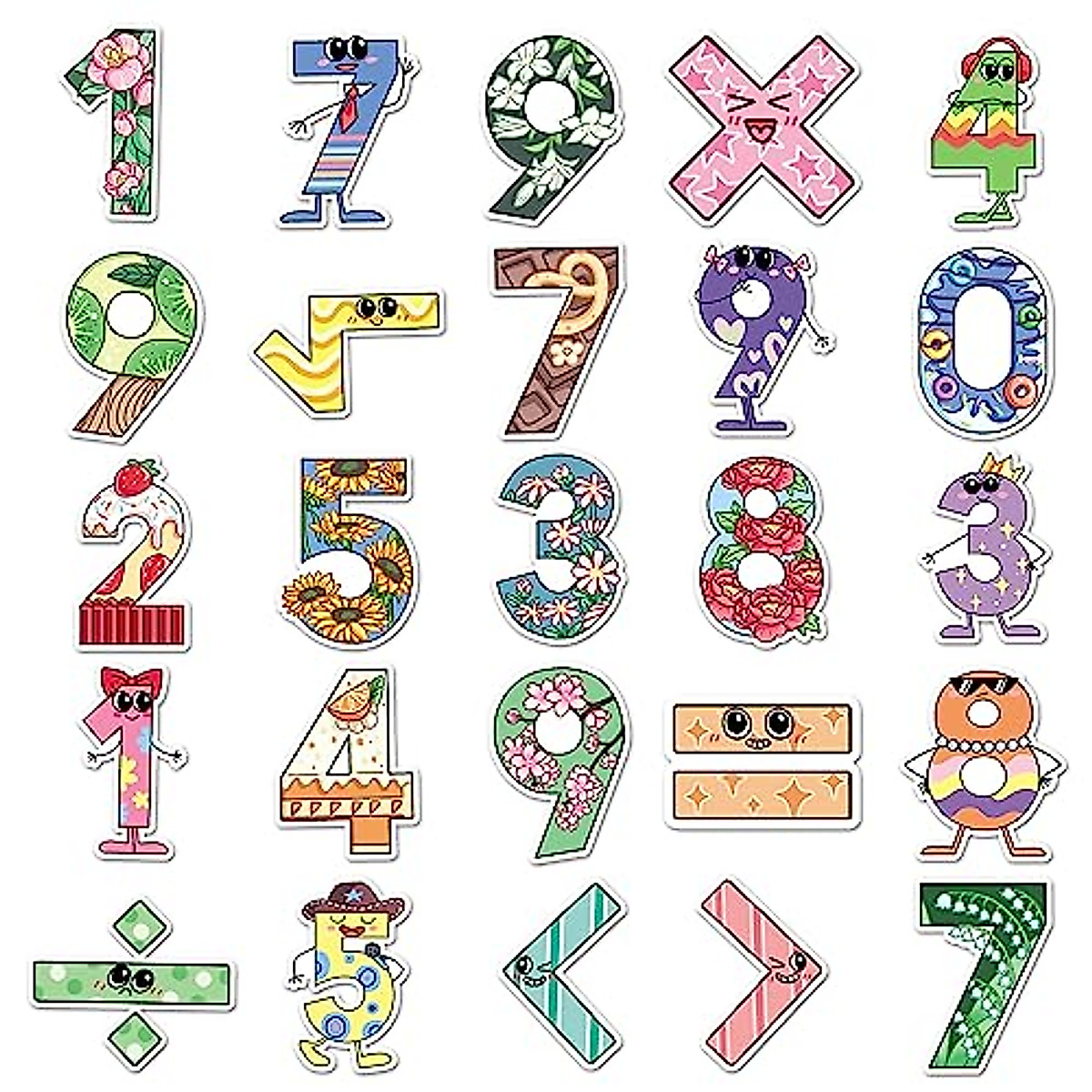Number Decorating Stickers,Water Bottles Stickers,Scrapbooking Stickers for Laptop,Skateboard,Luggage Decal,Motorcycle,Bicycle. Stickers for Teens Girls Kids. (50 PCS Digital Graffiti)
