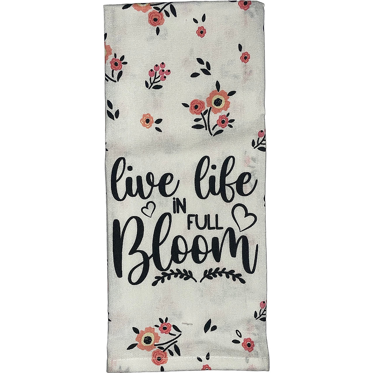 Set of 4, 100% Cotton, Spring Flower with Sentiment Live Life in Full Bloom Kitchen Towel Set, Include 2 Kitchen Towels, 1 Pot Holder & 1 Ovenmitt.
