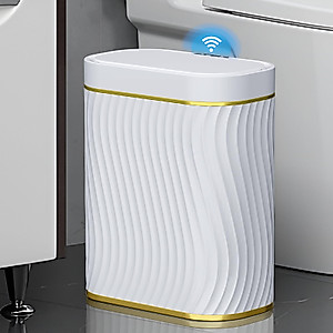 steo spce Bathroom Small Trash Can with Automatic Touchless Lid, 2.6 Gallon Smart Garbage Can Narrow Waterproof Trash Bin for Bedroom, Office, Living Room-Glod White