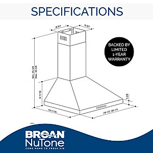 Broan-NuTone BWP2366SS Convertible Wall-Mount LED Lights Pyramidal Chimney Range Hood, 630 MAX Blower CFM, 36-Inch, Stainless Steel
