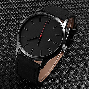 LsvtrUS Popular Low-Key Men's Quartz Wristwatch Minimalist Connotation Leather Watch (Black)