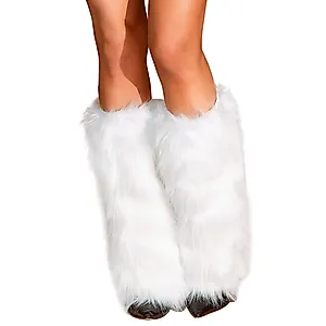 RSLOVE Women's Fuzzy Leg Warmers Winter Fur Fluffy Leg Warmers Soft Boot Cuffs Covers Halloween Santa Costume White