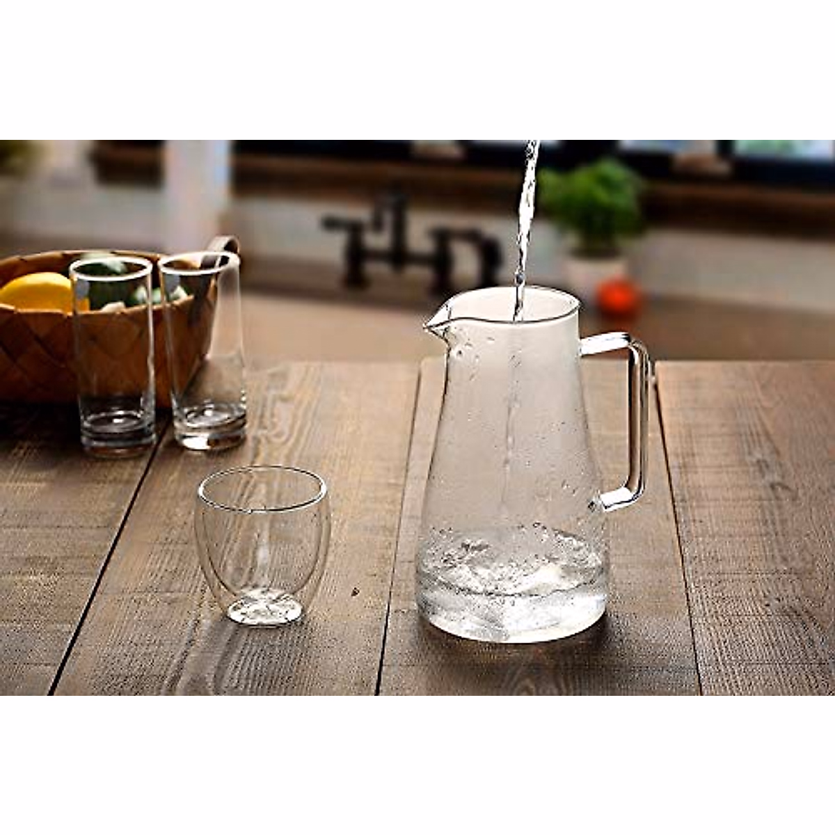 52 Ounces Borosilicate Glass Pitcher with Handle - Heat Resistant Water Carafe with Stainless Steel Lid - Large Beverage Pitcher for Homemade Juice and Iced Tea