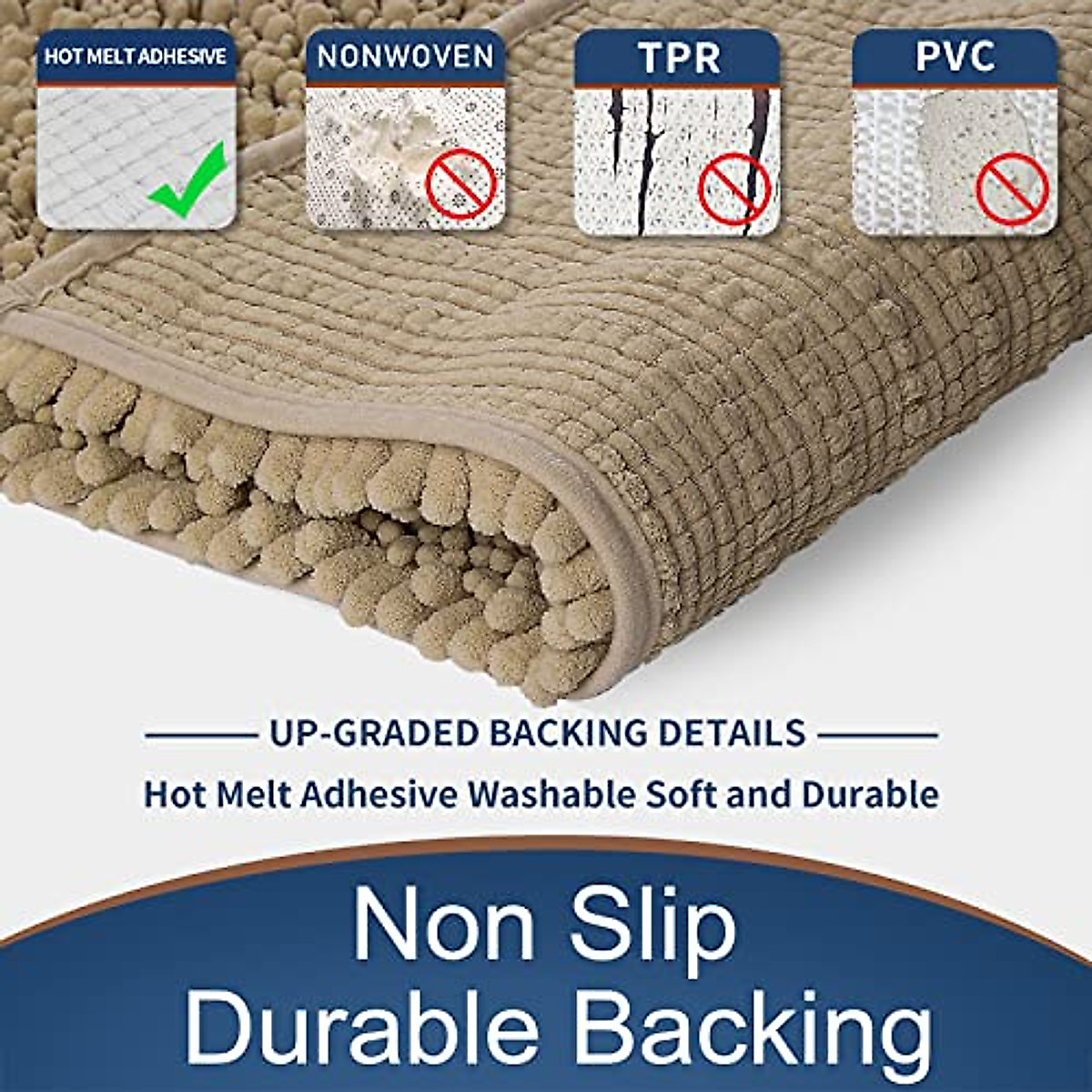 Yimobra Original Luxury Shaggy Bath Mat, 44.1 X 24 Inches, Super Absorbent Water, Non-Slip, Machine-Washable, Soft and Cozy, Thick Modern for Bathroom Bedroom, Camel