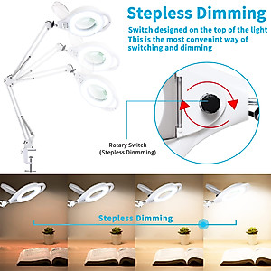 KIRKAS LED Dimmable Magnifying Lamp with Clamp, 2,200 Lumens Super Bright Magnifying Glass with Light, Adjustable Metal Swivel Arm Magnifier Desk Light for Close Work, Crafts, Reading, Repair - 2.25X