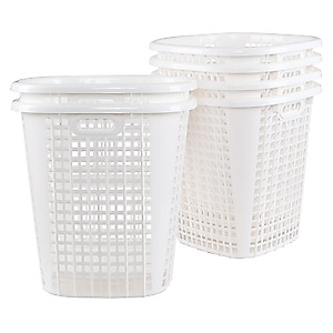 CadineUS 6 Pack Plastic Dirty Clothes Hamper, Laundry Basket with Handles, White