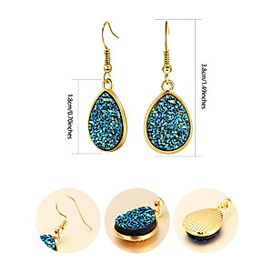 12 Pairs Faux Druzy Drop Earrings Crystal Pendant Dangle Earrings Multicolor Stainless Steel Earrings for Women