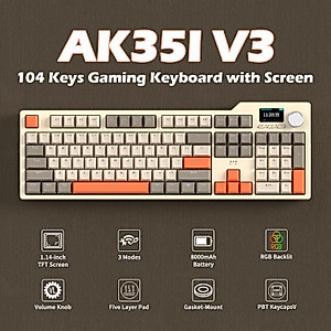 NACODEX AK35I V3 104 Keys RGB Gasket Mount Keyboard | Amazing 8000mAh Bluetooth /2.4G /Wired PC Gaming Custom Keyboard with Five Layer Pad | Knob Control | Cherry Profile PBT Keycaps