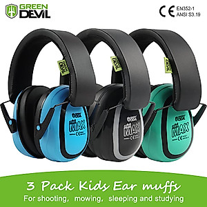 GREEN DEVIL 3 Pack Kids Ear Protection Ear Muffs 27dB Noise Cancelling Hearing Protection Headphones For Toddlers To Teens