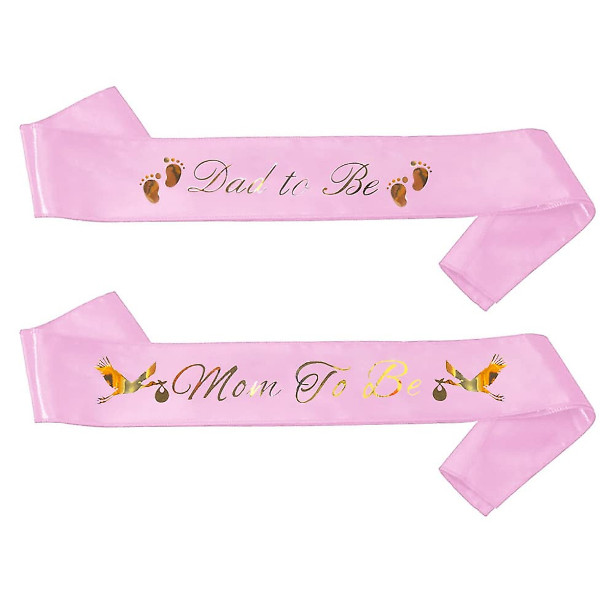 Dad to Be & Mom to Be Sash for Baby Shower - Pink with Gold Letters Dad and Mom to Be Sash Baby Shower | Girl Baby Shower Sash Father Mother Decorations Gender Reveal Belly Sash New Princess Favor