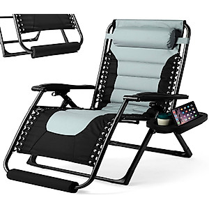 Fitnessclub Zero Gravity Chair, 350Lbs Capacity Oversize XL Outdoor Anti Gravity Chairs, Patio Lounge Folding Adjustable Recliner with Adjustable Headrest, Foot Pad & Cup Holder