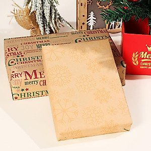 Ulmasinn Christmas Wrapping Paper Kraft with Snowflakes, Cars and Christmas Trees, Merry Christmas for kids gifts 4 Christmas Elements Flat 8 Sheets 20 X 29 Inches Each