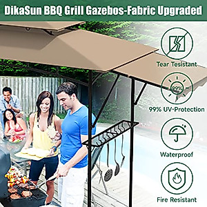 DikaSun Grill Gazebo 11x5 Double Tiered with Extra Shadow BBQ Waterproof Canopy Outdoor Gazebos for Patio, Backyard(Beige)