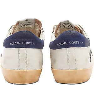 Golden Goose Super-Star Leather Upper with Signature Embroidery Leather Star Suede Heel Mens Distressed Sneakers - 40 White