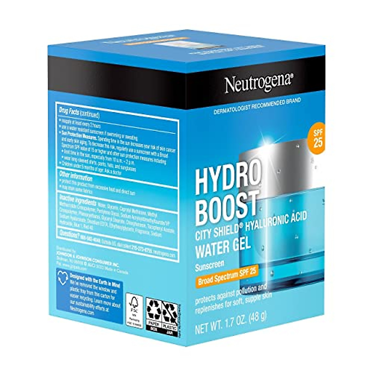 Neutrogena Hydro Boost Face Moisturizer with SPF 25, Hydrating Facial Sunscreen, Oil-Free and Non-Comedogenic Water Gel Face Lotion 1.7 oz