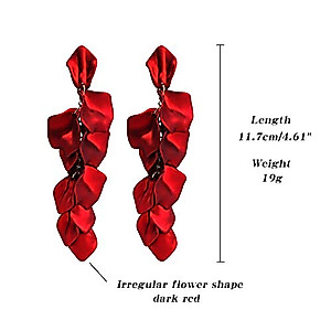 Dangle Acrylic Petal Earrings - Long Drop Rose Flower Earrings for Women