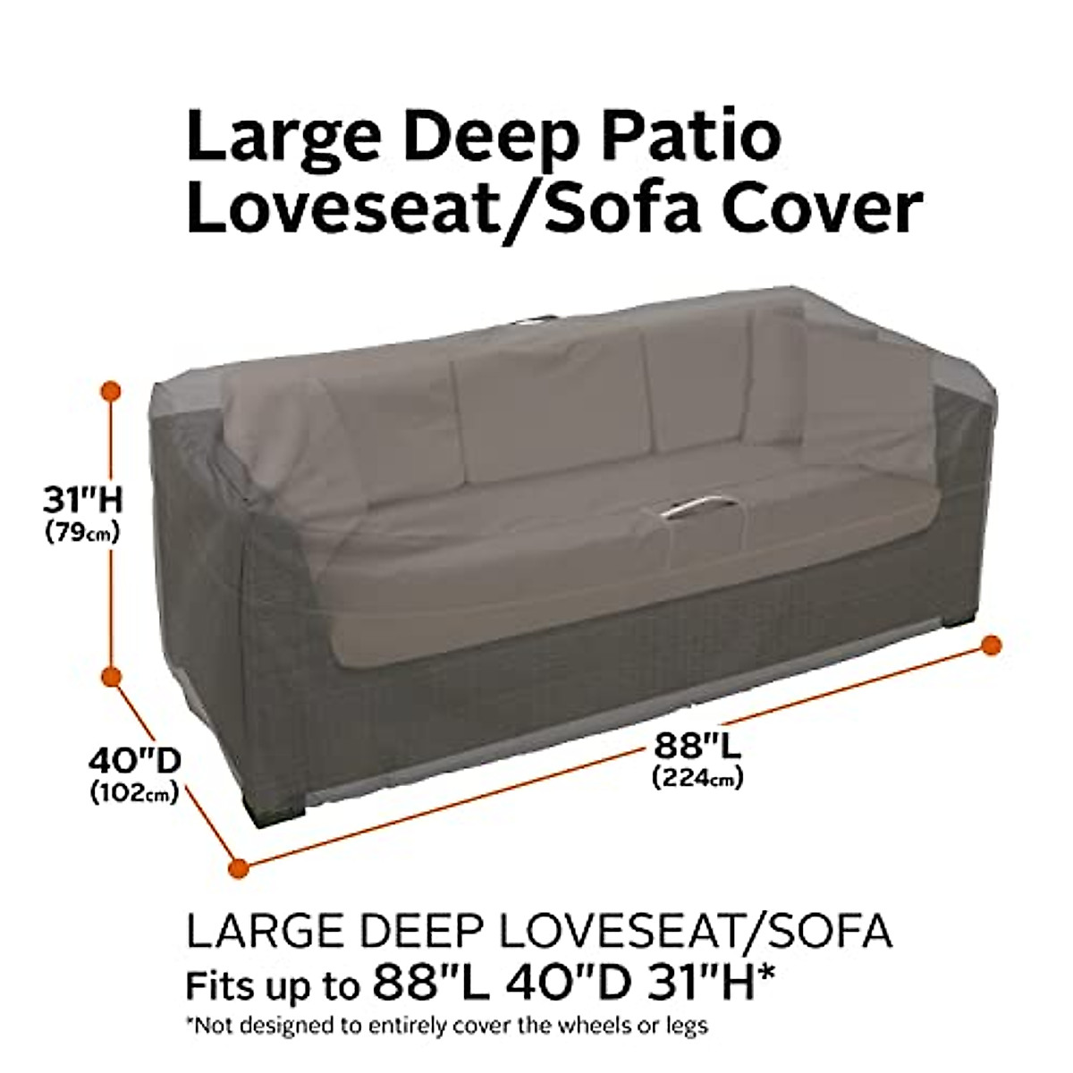 Classic Accessories 55-424-045101-EC Ravenna Water-Resistant 88 Inch Deep Seated Patio Loveseat Cover,Taupe,Large, Patio Furniture Covers