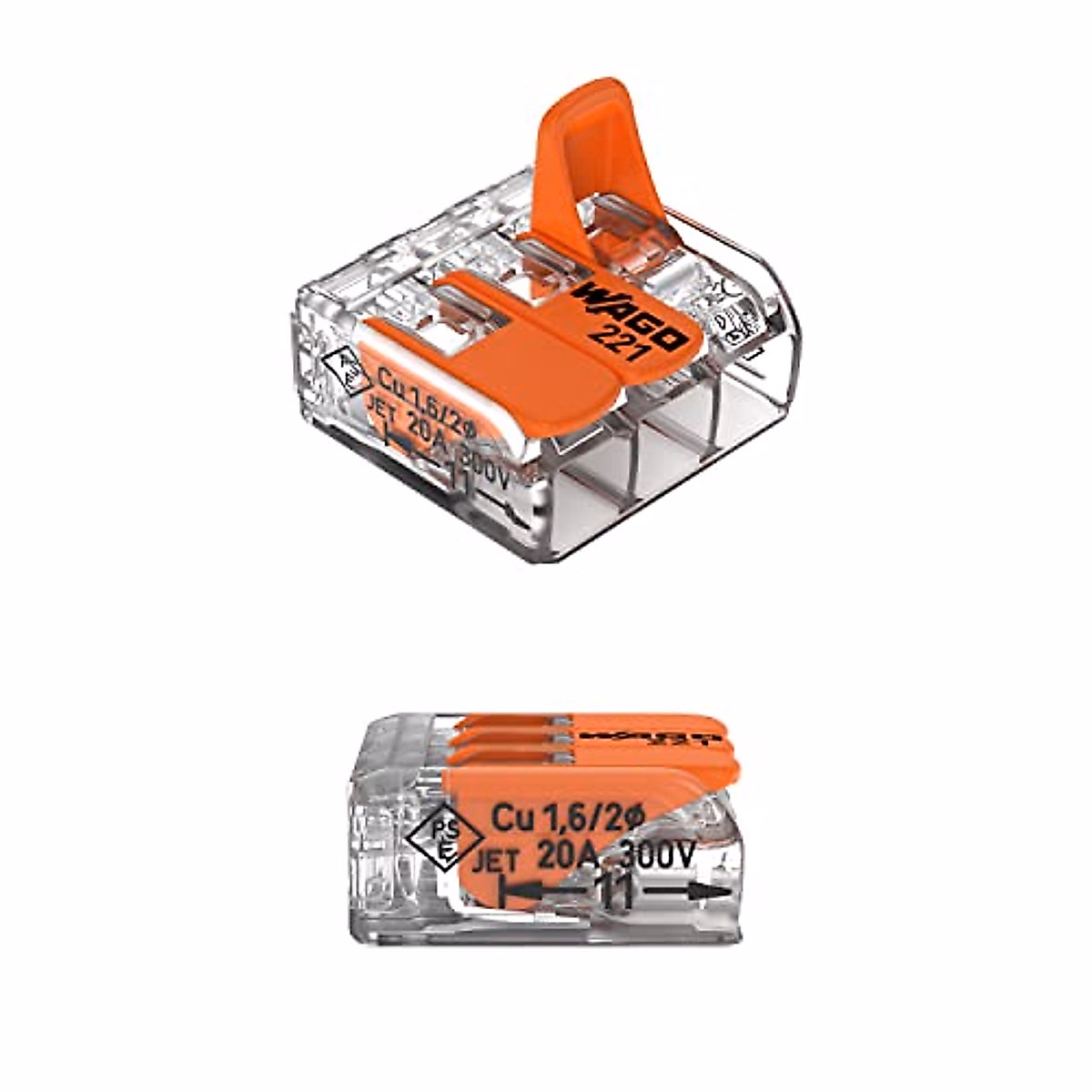 WAGO 221-413 Compact Lever-Nuts® Splicing Connectors, 3-Conductor, 24-12 AWG, 2500pcs