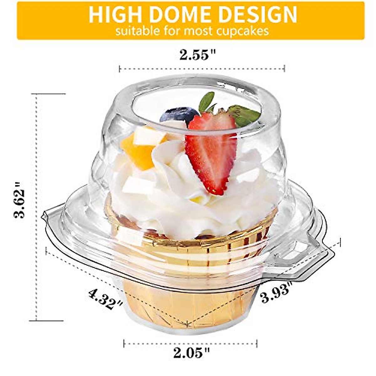 FoodieJoy 120 Packs Individual Cupcake Containers Stackable Single Compartment Cupcake Disposable Carrier Holder Box Deep Dome Clear Plastic BPAFree (120 counts)
