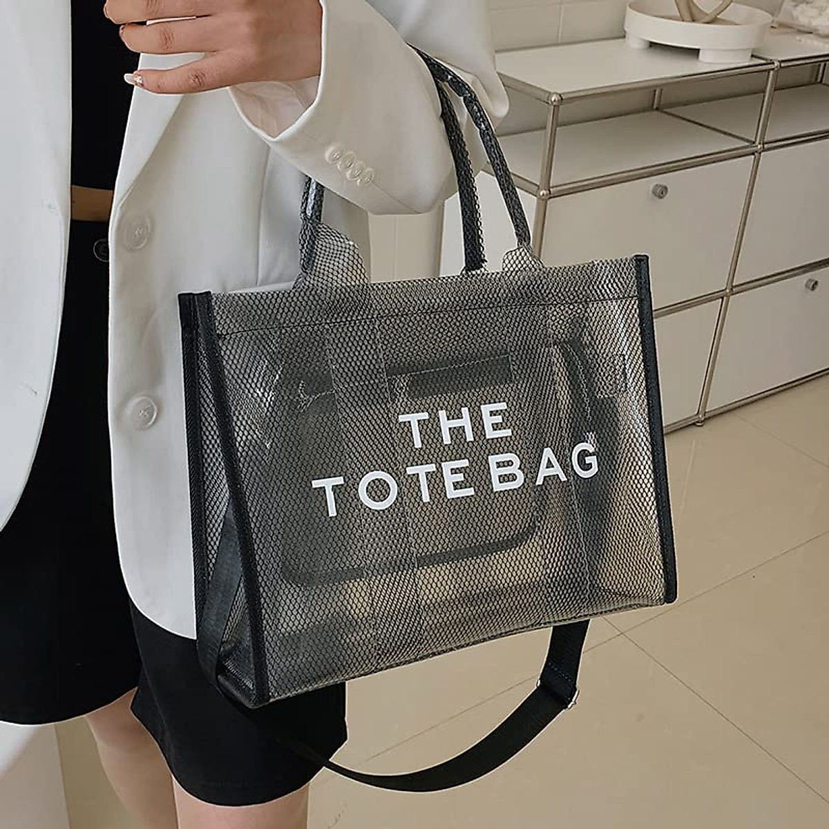 HEANTTV The Tote Bag, Clear Tote Bag for Women Plastic Tote Bag Crossbody Beach Bag PVC Travel Bag