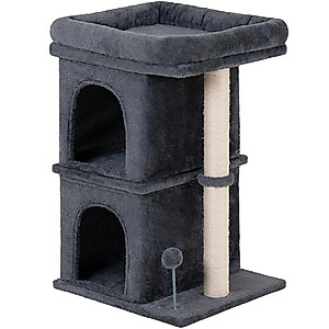 Aechonow Cat Tree for Large Cat, 19 * 16.5In Large Cat Perch, Adult Cat Tower for Indoor Cats with 24In Long Scratching Post, 2 Cozy Cat Condo House for Adult & Fat Cats, Dark Gray