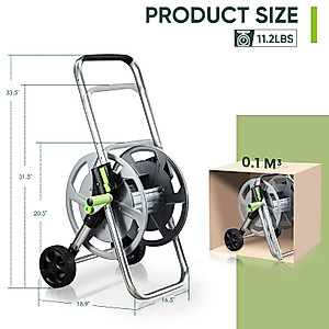 YESTAR Garden Hose Reel Cart Portable Hose Cart Hold 130 FT Hose Of 5/8 IN Heavy Duty Powder-coated Metal Water Hose Holder with Wheels For Outside Yard Lawn