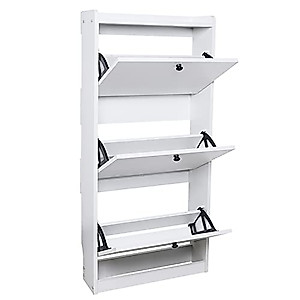 DNYSYSJ Shoe Cabinet White 3 Flip Drawers Shoes Organizer Cupboard Storage, Modern Slim Shoe Rack Wall Mount Shoe Cabinet for Hallway, Entryways