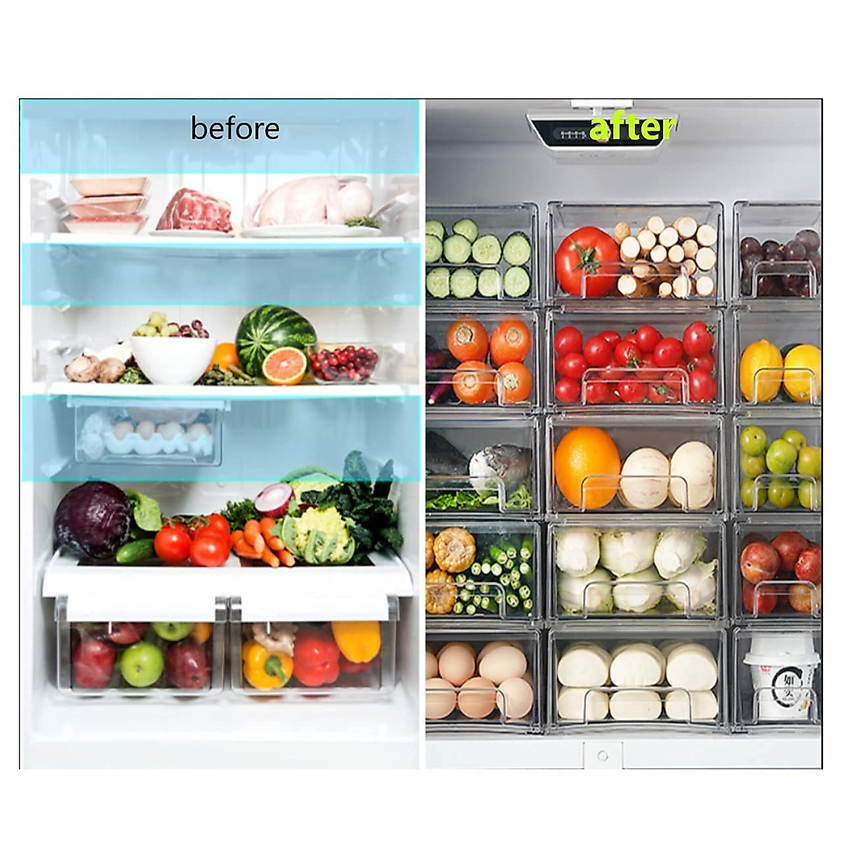 YouLike 2Pack Stackable Refrigerator  Organizer Drawer Clear Plastic Kitchen Cabinets Pantry Storage Containers Bedrooms, Bathrooms(13.5”x5”x4.5”)