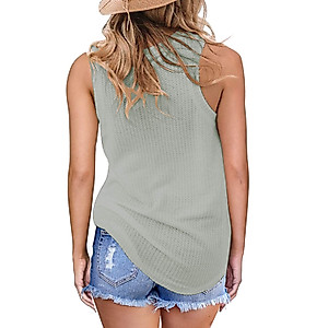 MIHOLL Womens Casual Tops Sleeveless Cute Twist Knot Waffle Knit Shirts Tank Tops (Medium, Light Green)