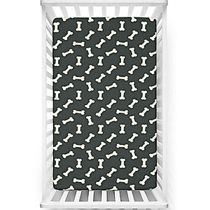 Dog Bone Themed Fitted Crib Sheet,Standard Crib Mattress Fitted Sheet Ultra Soft Material-Baby Crib Sheets for Girl or Boy, 28“ x52“,Ivory and Charcoal Grey