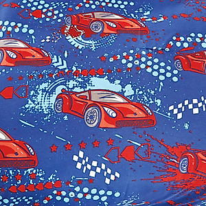 Red Race Cars print Comforter Set for Boys Girls teen, Twin size bedding for race car fan, include comforter fitted sheet, pillow sham and plush car shape pillow (Race Car Red, Twin)