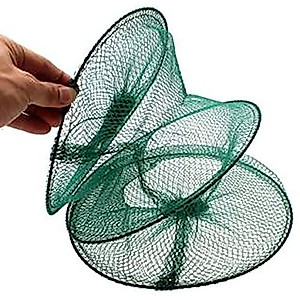 TPALPKT Folding Round Nylon Mesh Metal Frame Crab Fishing Net Bait Trap Cast Tackle Minnow Crawdad Shrimp Fishing Landing Accessory
