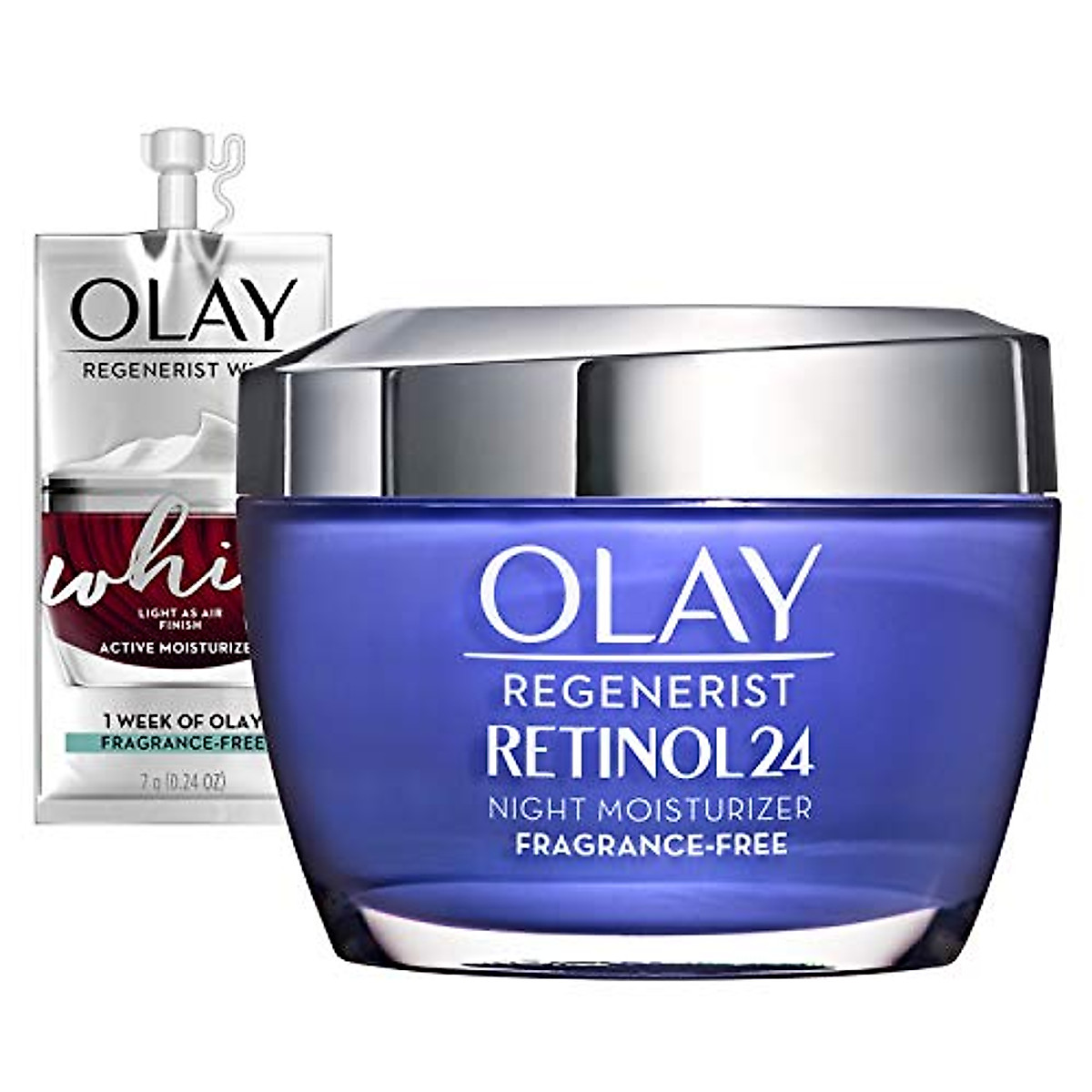 Olay Regenerist Retinol Moisturizer, Retinol 24 Night Face Cream with Niacinamide, Anti-Wrinkle Fragrance-Free 1.7 oz, Includes Olay Whip Travel Size for Dry Skin
