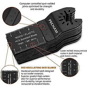 PECHAM 24PCS Universal Wood Metal Oscillating Multitool Quick Release Saw Blades Fit Porter Cable Black & Decker Rockwell Ridgid Ryobi Milwaukee Chicago Craftsman