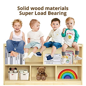 KOALA DIARY 2-Shelf Toddler Solid Wood Storage Cabinet, 5-Section Montessori Shelf Toy Organizers,Natural Kids Furniture，Classroom, Playroom, Daycare and Preschool Bookshelves Kinder Garden，Nursery