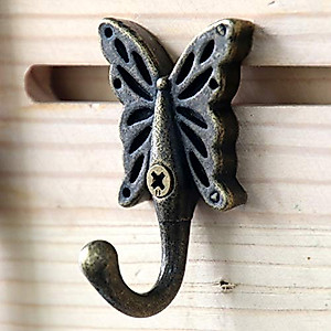 4 PCs Vintage Antique Brass Butterfly Shaped Wall Hooks Wall Mounted Hanger for Coat Cloths Hat Towel (Length 1-3/8-in Width 2-11/64-in)