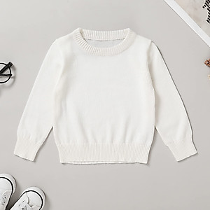 Baby Boys Girl Organic Cotton Sweater Tops Kids Fall Winter Knit Sweater Solid Color Outfit 1-5T (White, 18-24 Months)