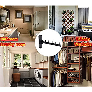 Clothes Hanger Rack Swing Arm, Floding Wall Mounted Clothes Hanger Rack for Laundry Room, Space Saving Clothes Hooks Holder for Drying Rack, Stainless Steel Hanging Hook Valet Hook Rod 2 Pack (Black)