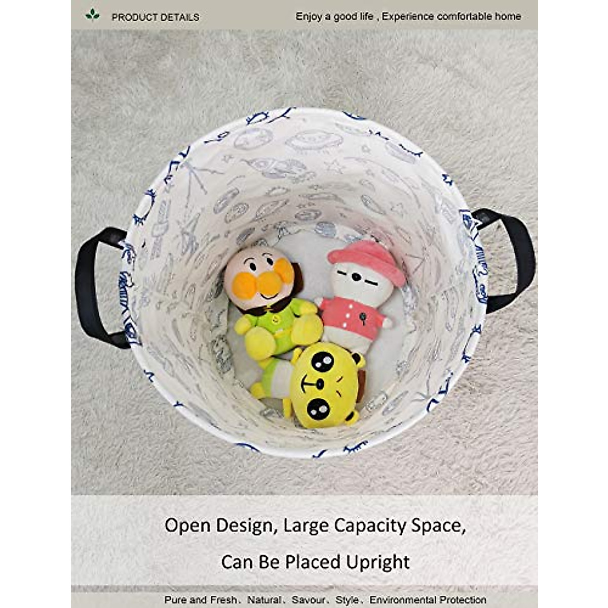 ONOEV Round waterproof laundry basket、foldable storage basket、laundry Hampers with handle、gift basket,suitable for children's room and toy storage (Blue Planet)