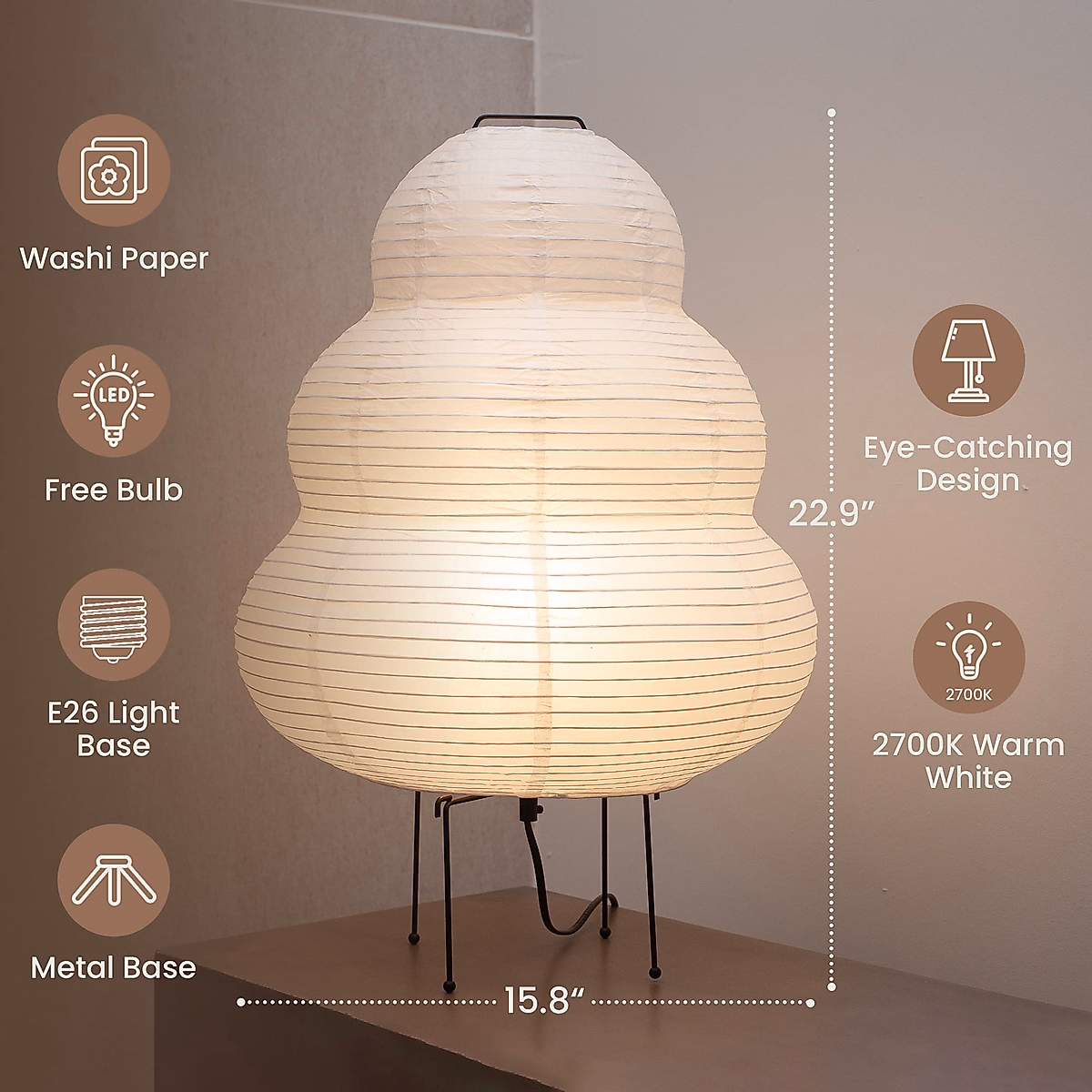Nogy Noguchi Style Lamp • Akari Lamp • Japanese Lamp • Floor Paper Lamp • Rice Paper Floor Lamp • Chinese Lantern • Lampara de Pie para Sala • Japandi Style Lamp
