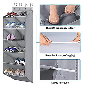 coastal rose Over The Door Shoe Organizer, 6-Tier Shoe Rack for Closet Door with Large Deep Pockets & 4 Metal Hooks, Hanging Storage Organizer for Baby Diaper, Shoe, Closet, Bathroom, Nursery, Gray