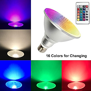 PAR38 LED Light Bulb,30W RGB+Warm White LED Flood Light Indoor/Outdoor,Dimmable Color Changing Spotlight with Remote Control, Waterproof Lawn Lamp for Home Courtyard Christmas Party Decoration