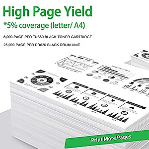 GREENCYCLE TN650 TN-650 Toner Cartridge + DR620 DR-620 Drum Unit Combo Set Compatible for Brother HL-5340D HL-5370DW DCP-8080DN DCP-8085DN MFC-8480DN MFC-8680DN MFC-8690DW Printer (3 Toner, 2 Drum)