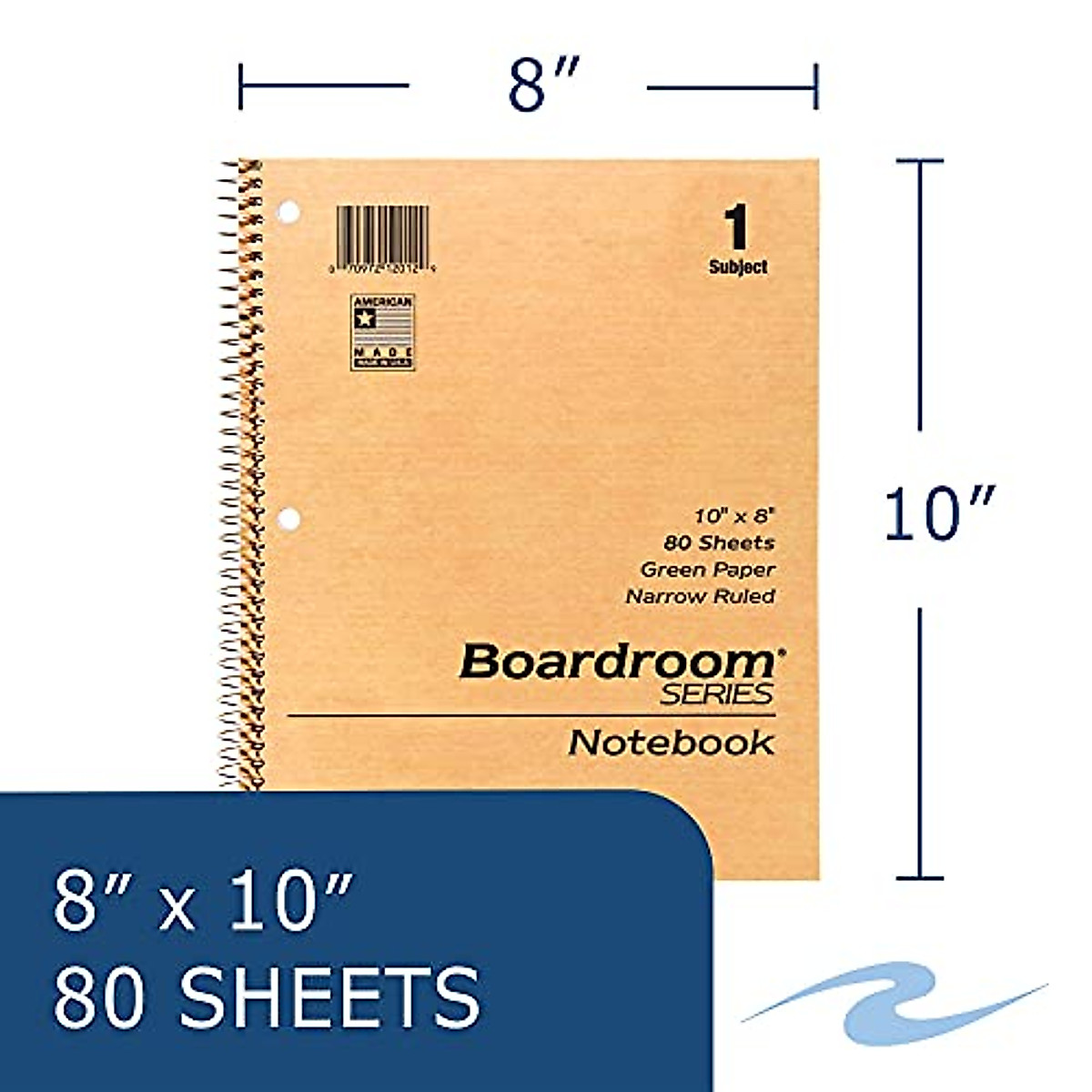 ROARING SPRING Wirebound Notebook with Green Paper, One Subject, 10" x 8", 80 sheets, Narrow Ruled, Brown Kraft Covers
