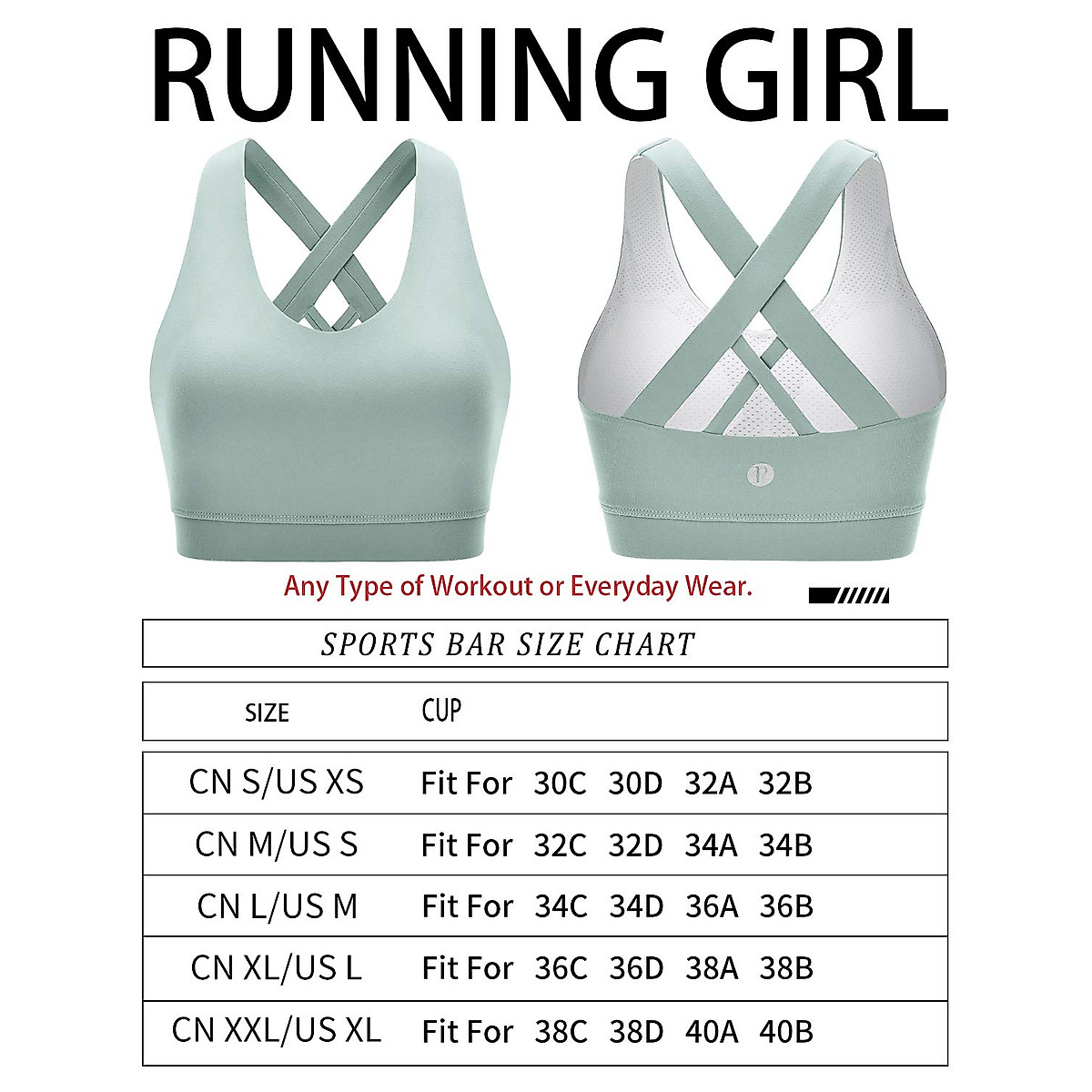 RUNNING GIRL Sports Bra for Women, Criss-Cross Back Padded Strappy Sports Bras Medium Support Yoga Bra with Removable Cups(WX2353D.Green.L)