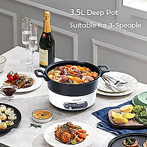 Joydeem 4 in 1 Multifunctional Cooking Pot JD-3702W, Compact Hot Plate for Hot Pot Indoor Grill and Takoyaki, Suitable for 3~5 people, Multi Temperature Control, White, 1400W