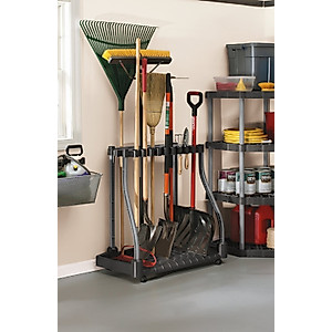 Rubbermaid Garage Tool Tower Rack, Easy to Assemble, Wheeled, Organizes up to 40 Long-Handled Tools/Rakes/ Brooms/Shovles in Home/House/Outdoor/Shed